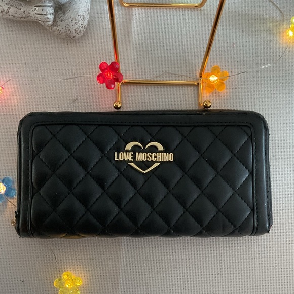 Love Moschino | Bags | Love Moschino Quilted Black Long Wallet With ...